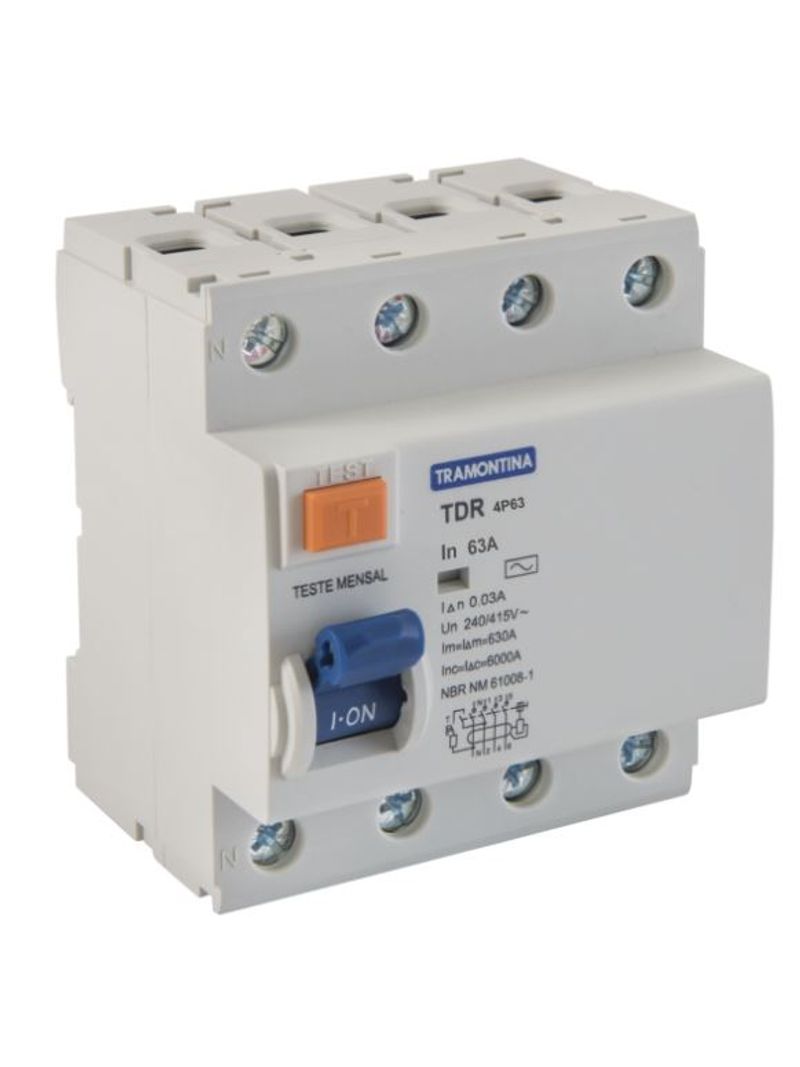 Interruptor TDR-63 4P 3P+N 63A 30MA 6KA Cinza Claro Tramontina