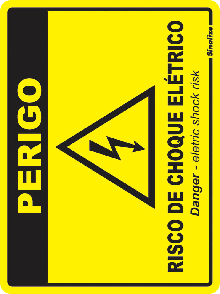 Placa 15x20 Perigo Risco De Choque Elétrico Português / Inglês Sinalize