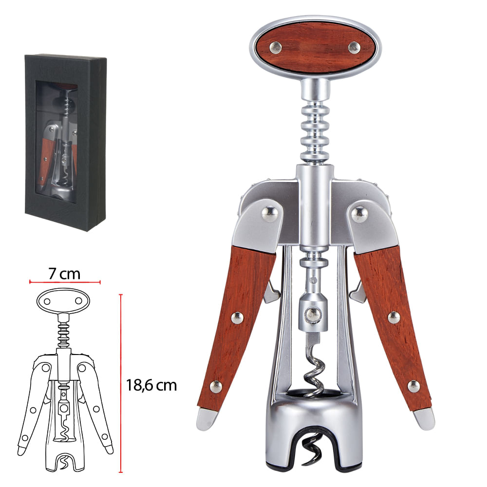 Saca Rolhas de Liga de Zinco com Madeira Classic Flor Arte